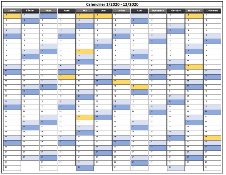 Calendrier 2020 Excel modifiable et gratuit | Excel-Malin.com